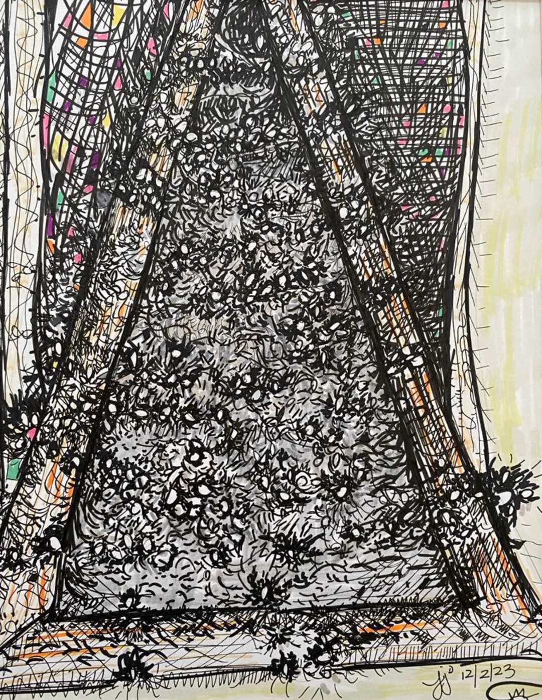 Hand Drawn, White Lights, is an 8" X 10" Original Pen and Ink Marker ...