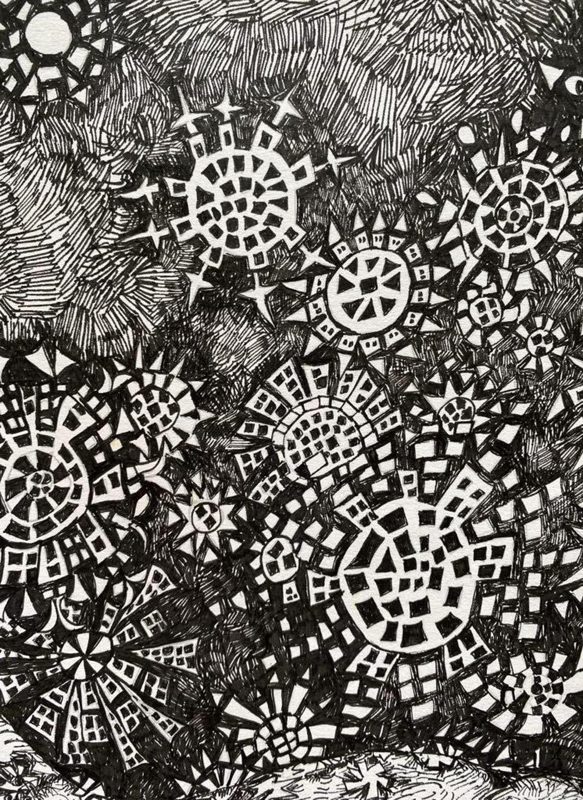Hand Drawn, Snowy, Snowy Night, is an 11" X 14" Pen and Ink Marker ...