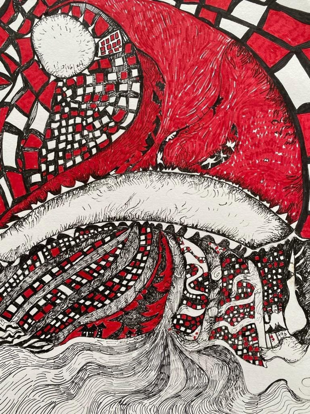 Hand Drawn, Santa, is an Original 11" X 14" Pen and Ink Marker ...
