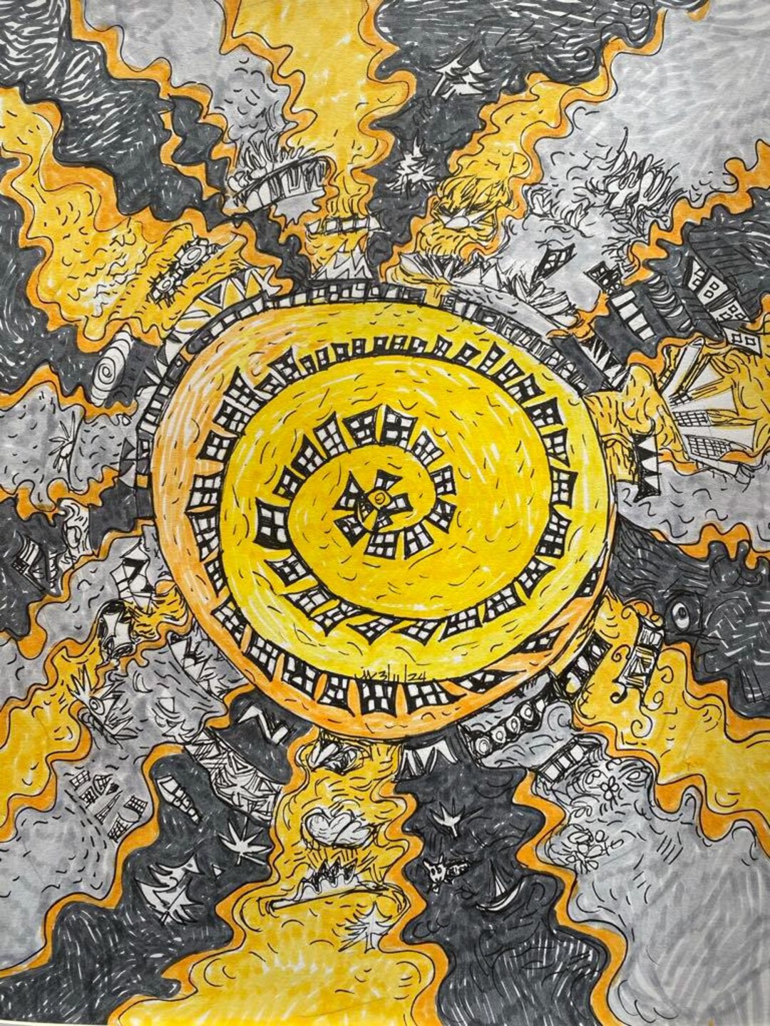 Hand Drawn, the Sun, is an 11" X 14" Pen and Ink Marker Drawing of a ...