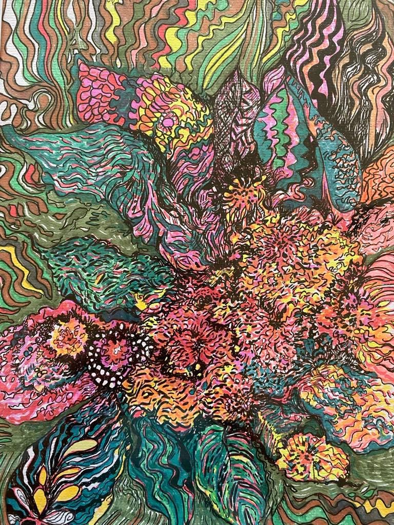 Hand Drawn, the Jungle, is a 9" X 12" Pen and Ink Marker Illustration ...