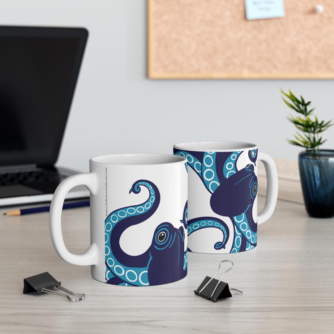 11oz Ceramic Mug (octopus in Blue) - Etsy