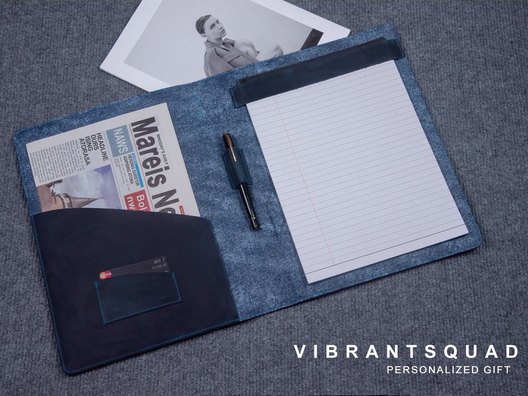 Personalized Blue Leather Padfolio Logo&name Embossed - Etsy