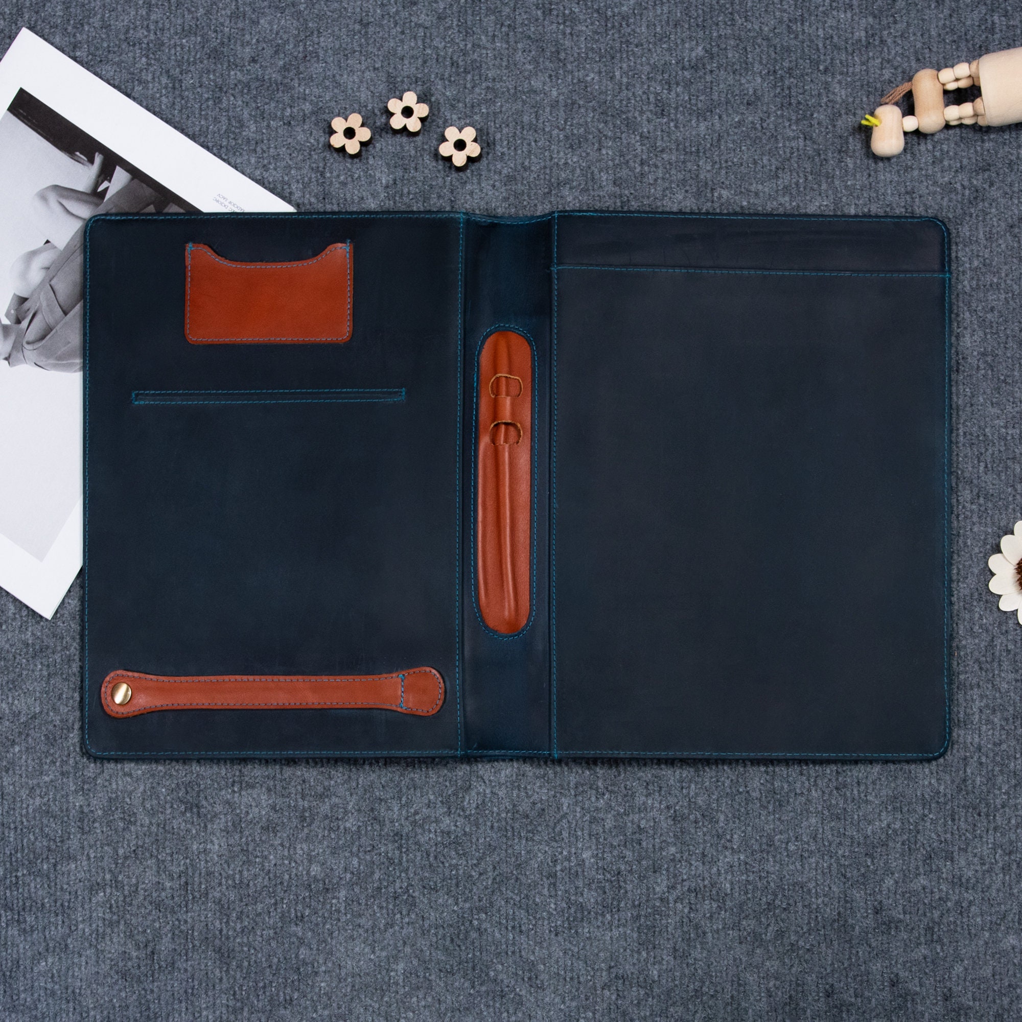 Handmade Leather Padfolio Blue Crazy Horse Leather Padfolio - Etsy