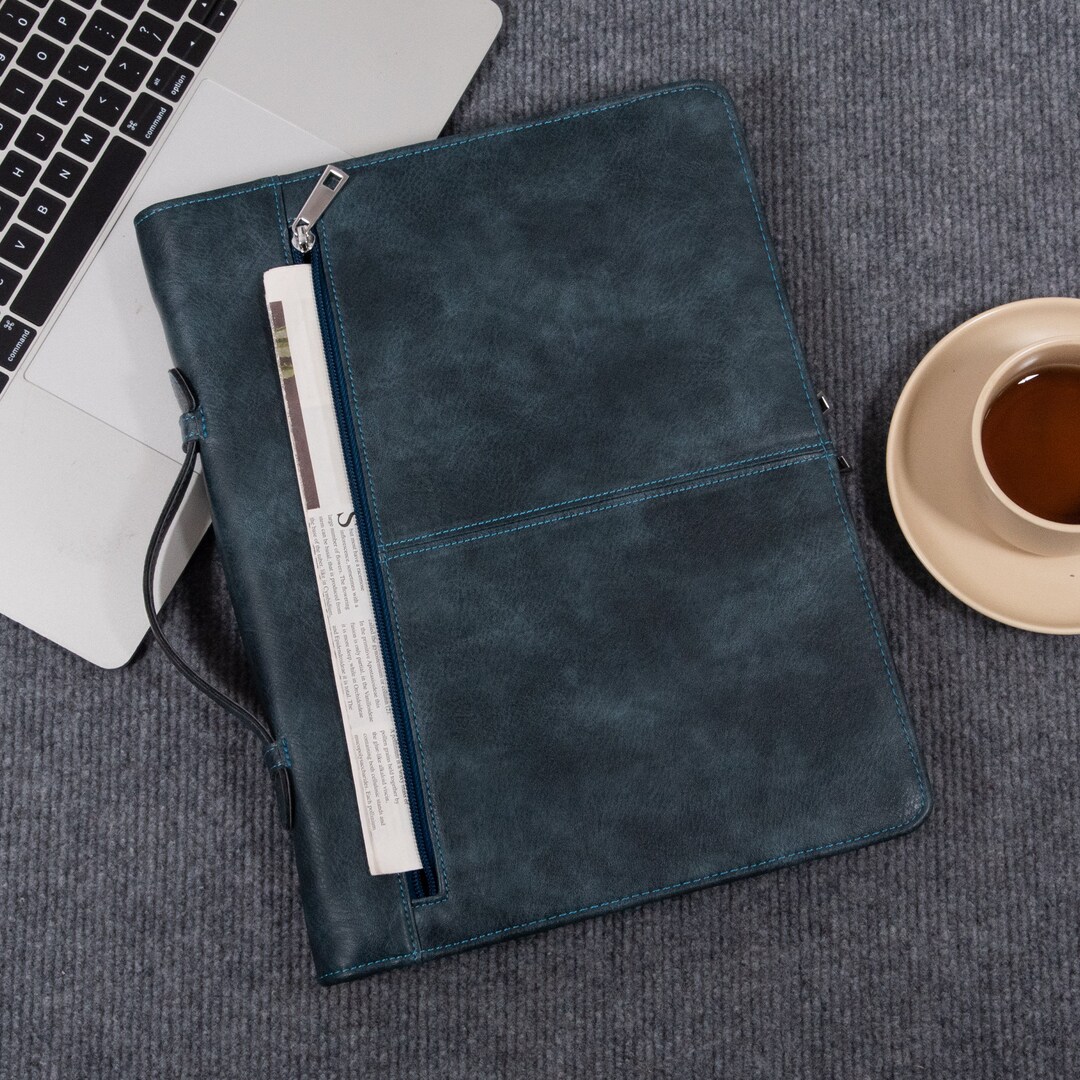 Personalized Blue Leather Portfolio Zippered Portfolio With - Etsy