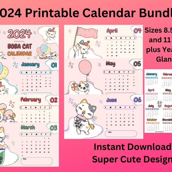 Cat Cartoon Calendar - Etsy