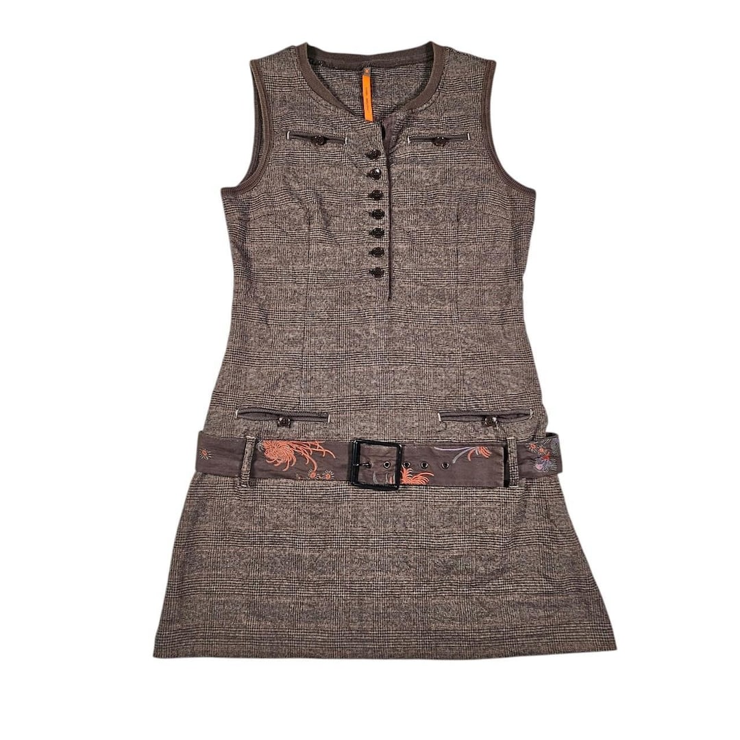 Vintage Cop Copine Dress With Removable Floral Embroidered Buckle Belt ...