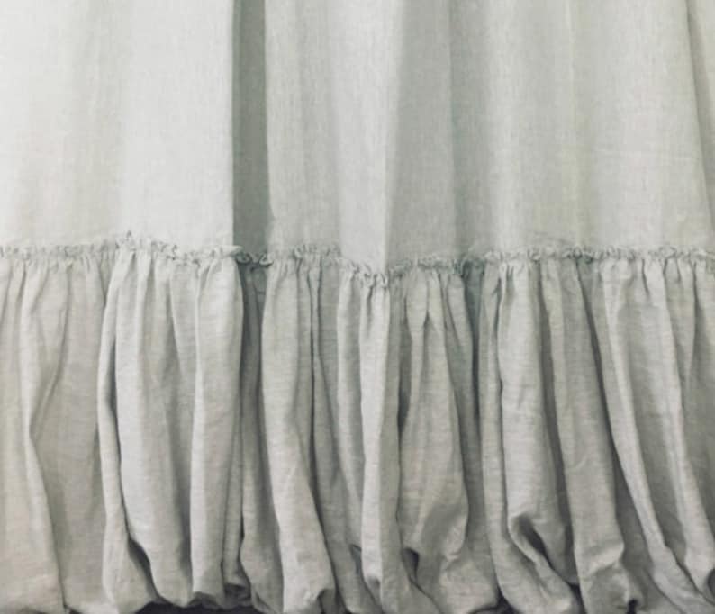 Pure Linen Long Ruffled Shower Curtains, Natural Linen, Linen Shower ...