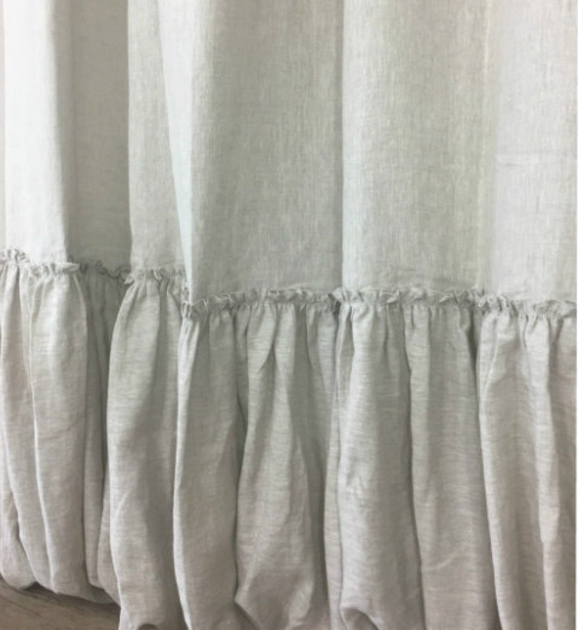 Pure Linen Long Ruffled Shower Curtains, Natural Linen, Linen Shower ...