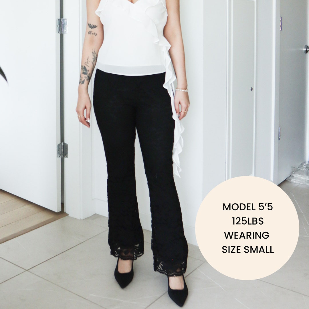Black Lace Flare Pants, Lace Trousers for Workwear, Office Outfit for ...