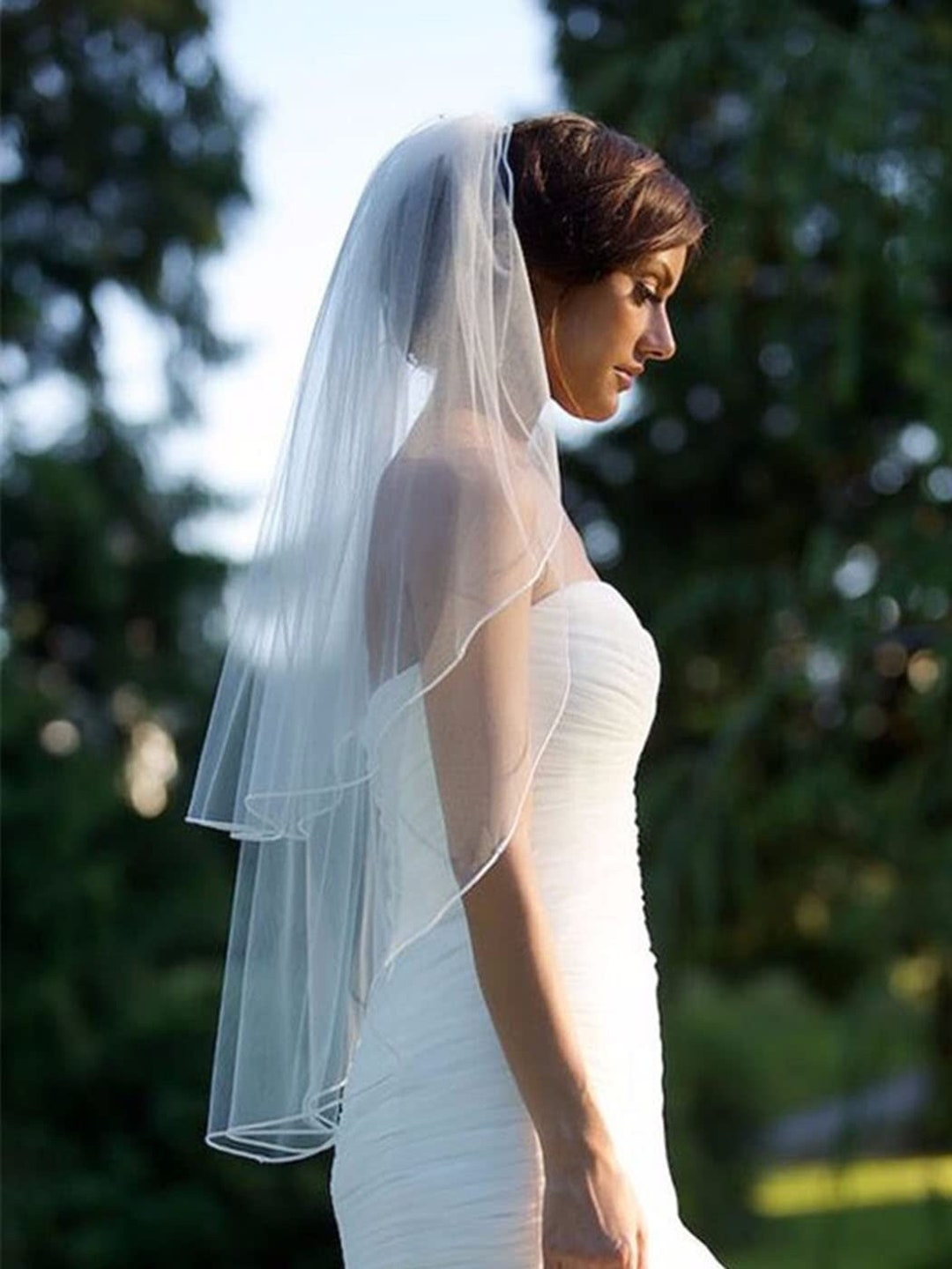 Two Tier Off-white Bridal Veil Cut Edge Veil Simple Wedding Veil for ...