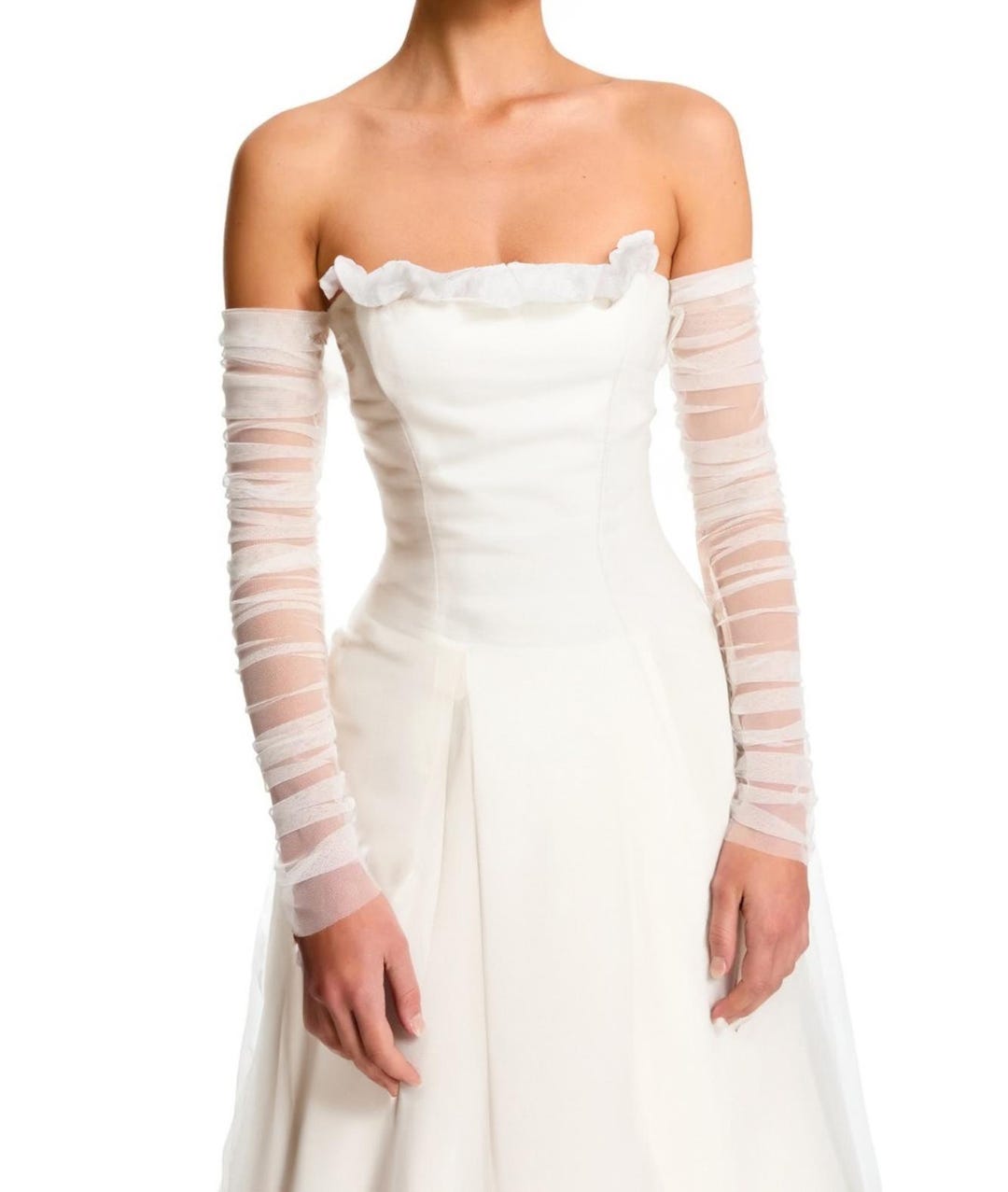 Long Ruched Bridal Sleeve Full Fingerless Old Fashion Wedding Gloves ...