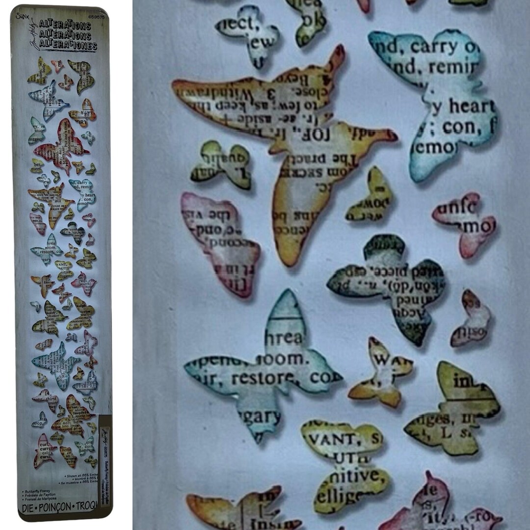Tim Holtz Sizzix Decorative Strip Sizzlits Butterfly Frenzy Die Cut ...