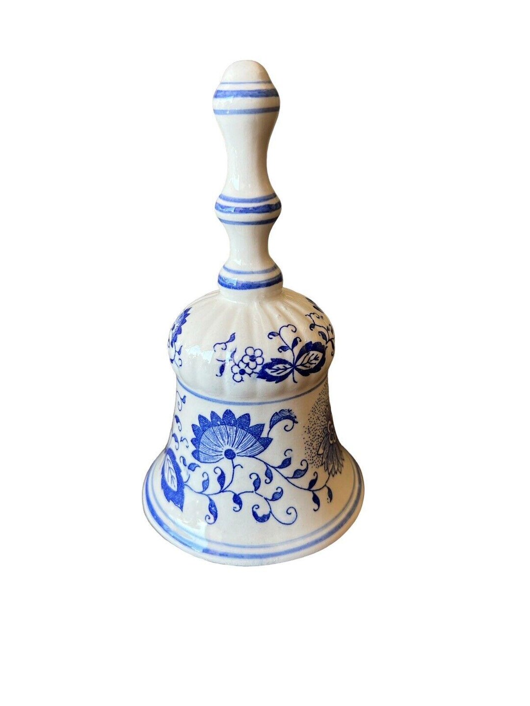 Vintage Blue Onion Ceramic Dinner Bell Blue White Porcelain Floral ...