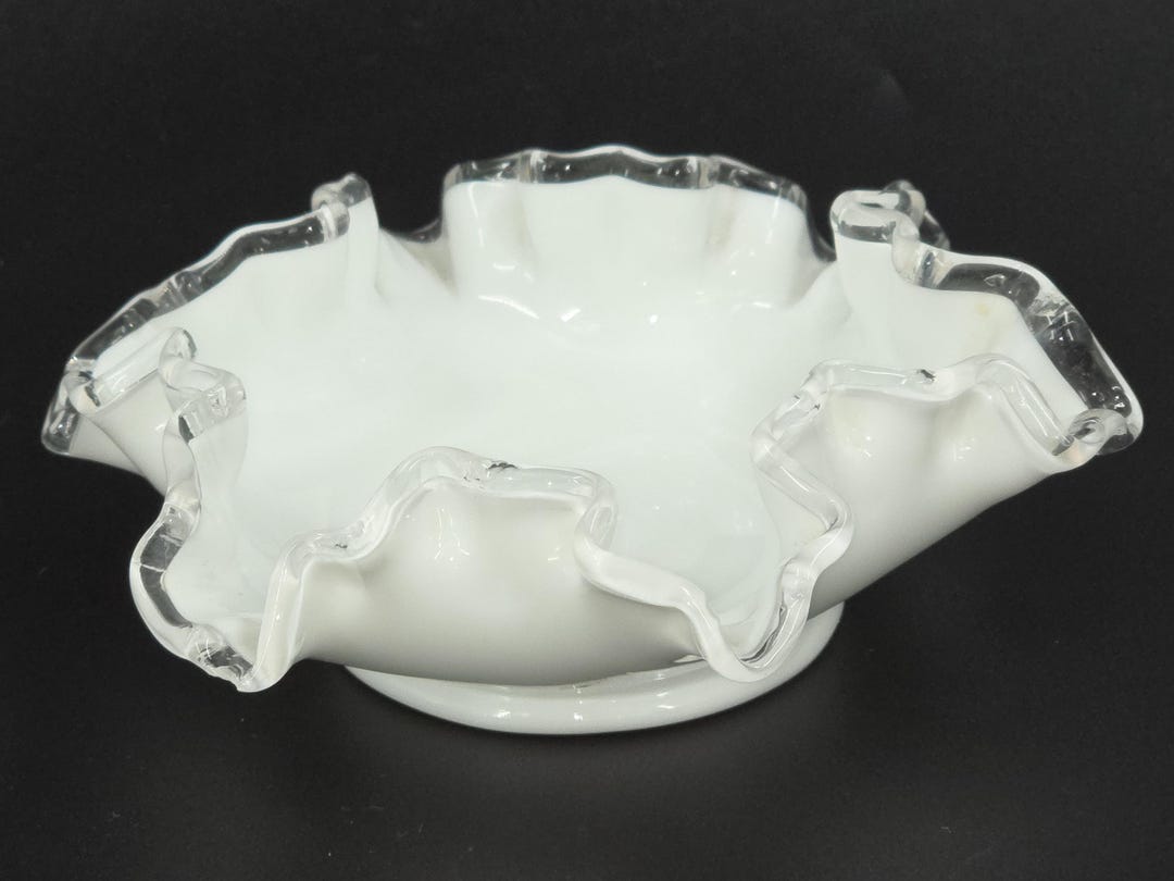 Vintage Fenton Small Silver Crest Milk Glass Pedestal Bowl- Spanish ...