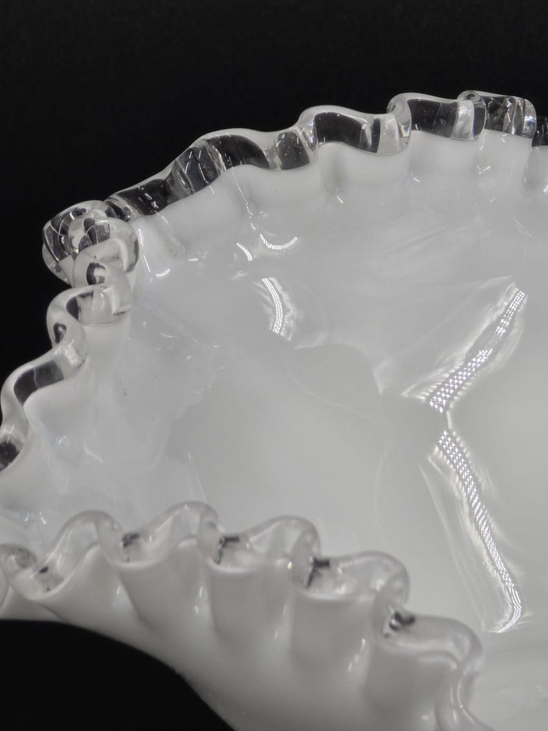 Vintage Fenton Silver Crest Milk Glass Pedestal Bowl- Spanish Lace, Mid ...