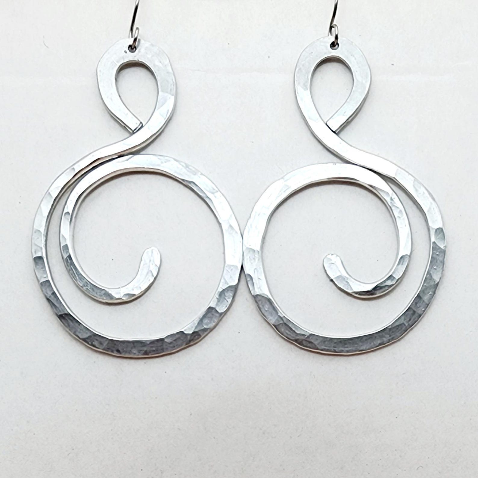 Hammered Silver Aluminum Artistic Curl Earrings - Lightweight Bohemian ...
