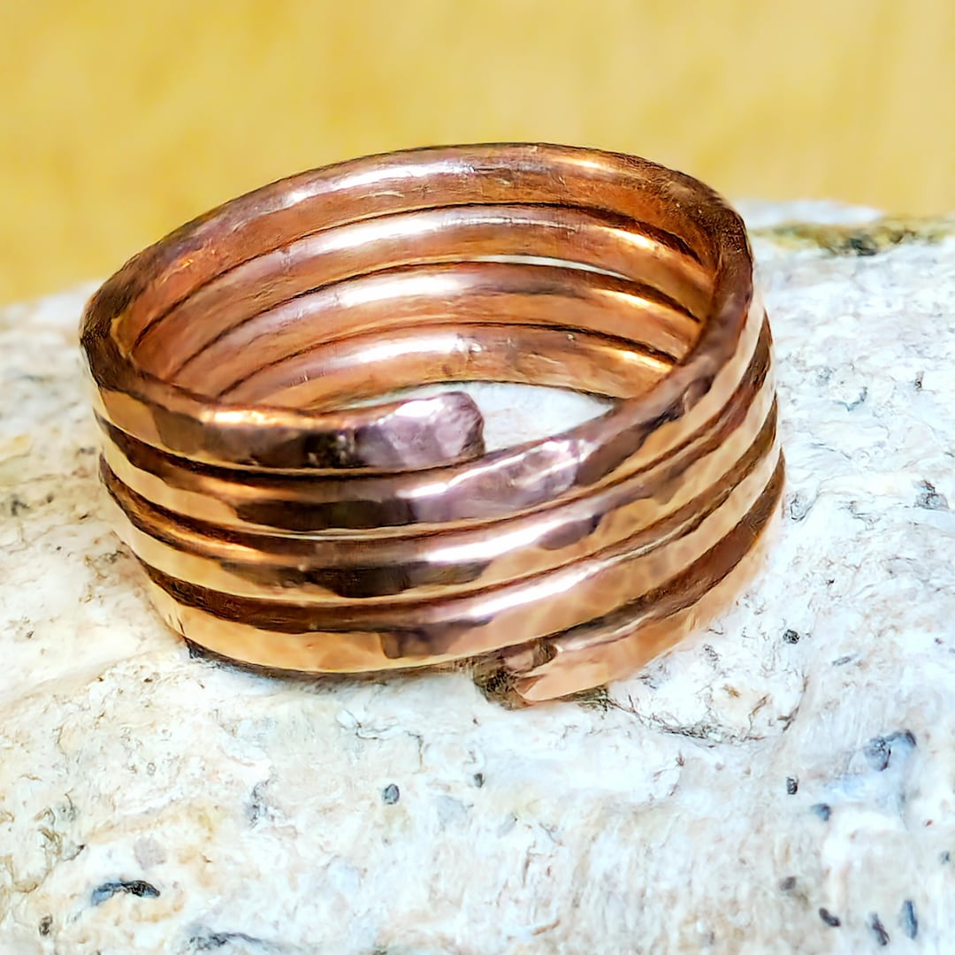 Solid Copper Hammered Four Coil Stack Ring | Copper Jewelry | Intention ...