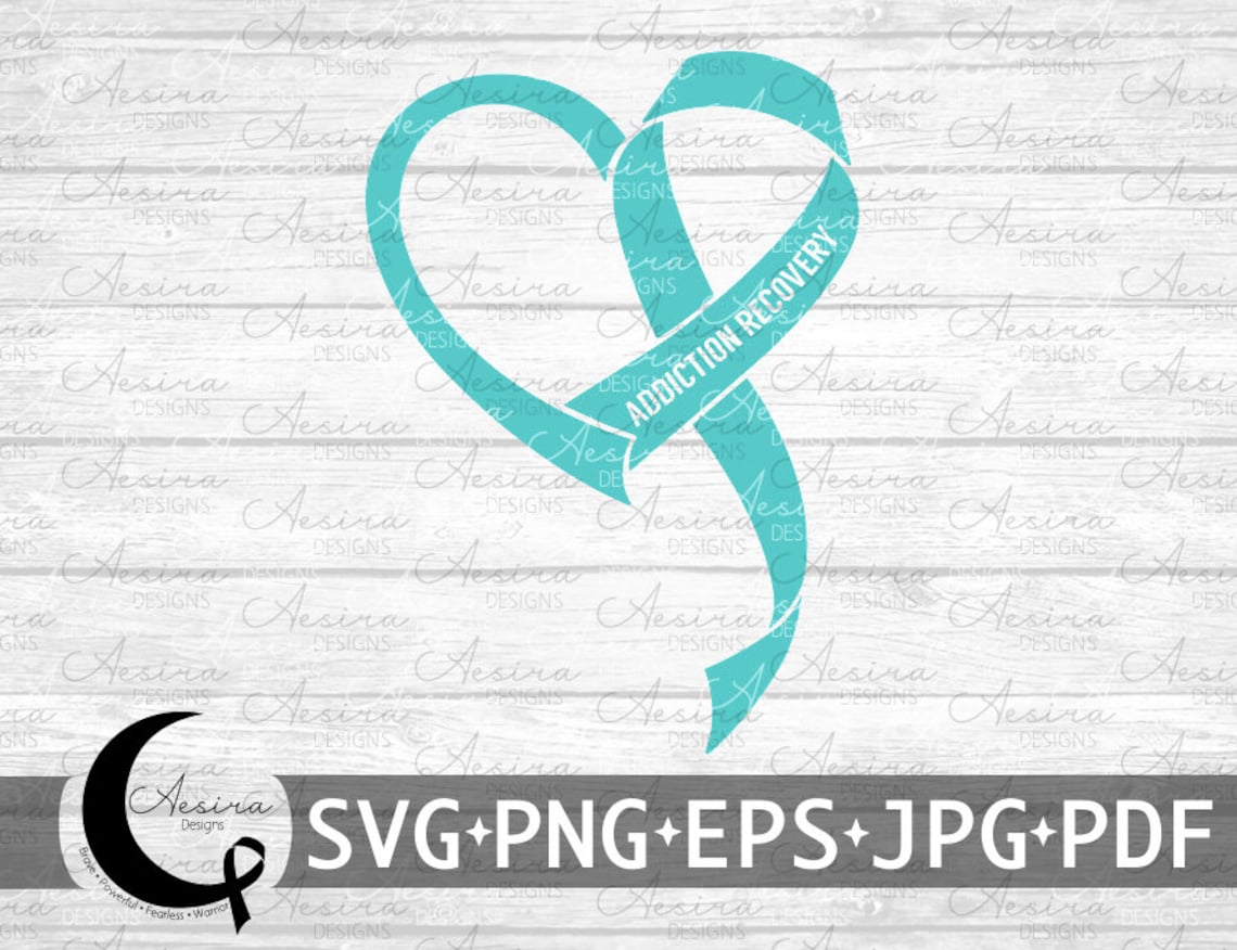 Addiction Recovery Heart Ribbon SVG, Addiction Recovery Awareness ...
