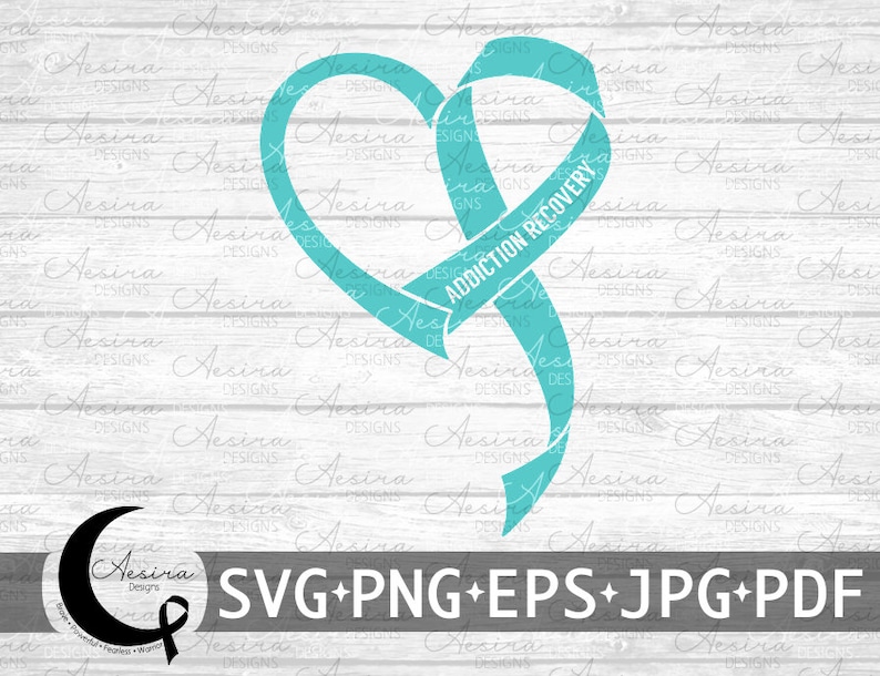 Addiction Recovery Heart Ribbon SVG, Addiction Recovery Awareness ...