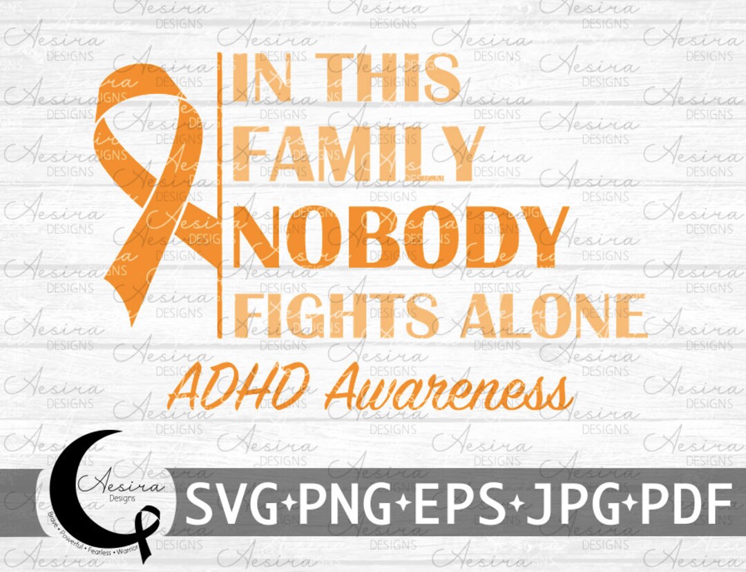 ADHD in This Family No One Fights Alone Ribbon SVG, Adhd Awareness ...