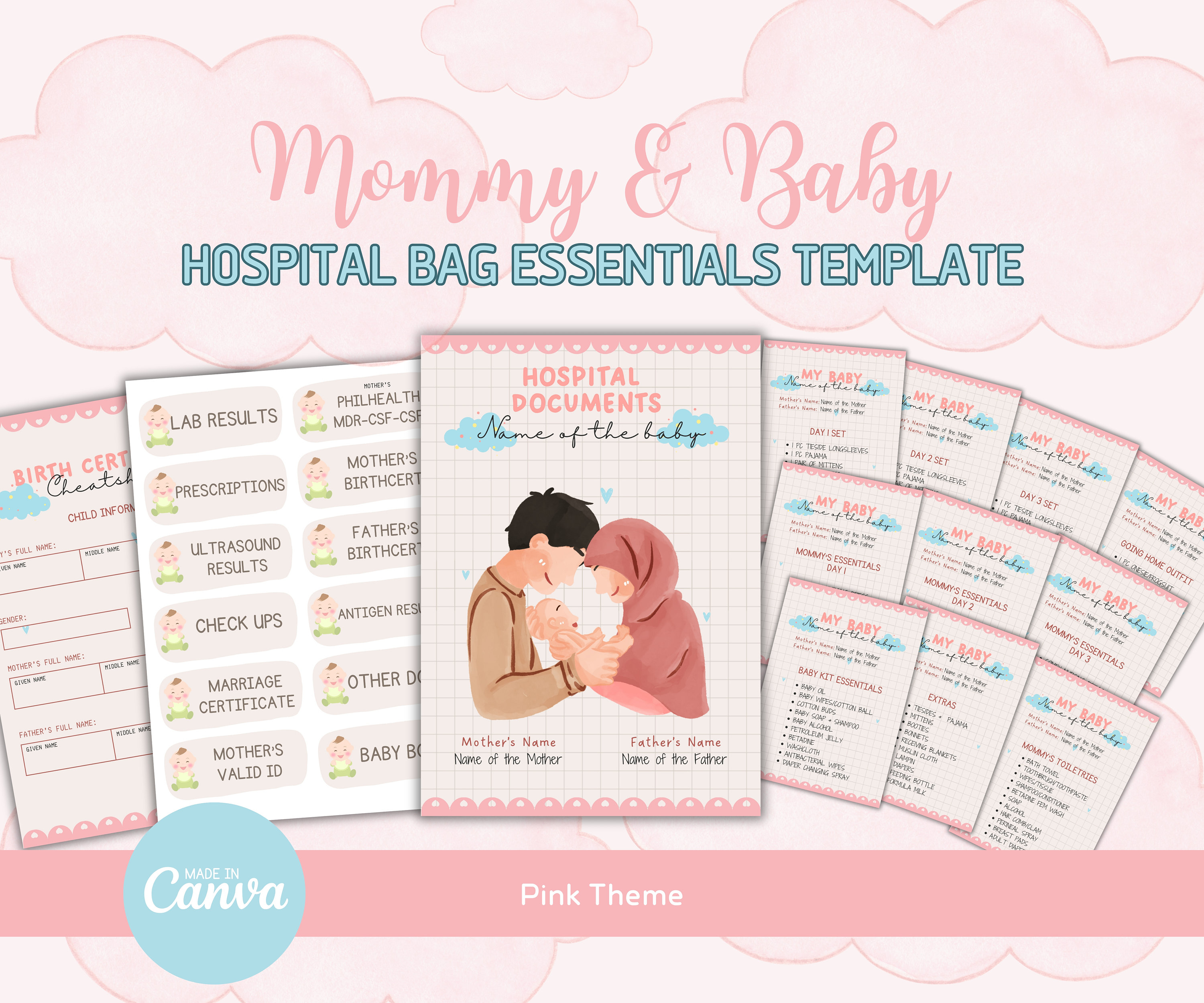 Baby Girl Hospital Bag Checklist, Canva Editable Hospital Documents ...