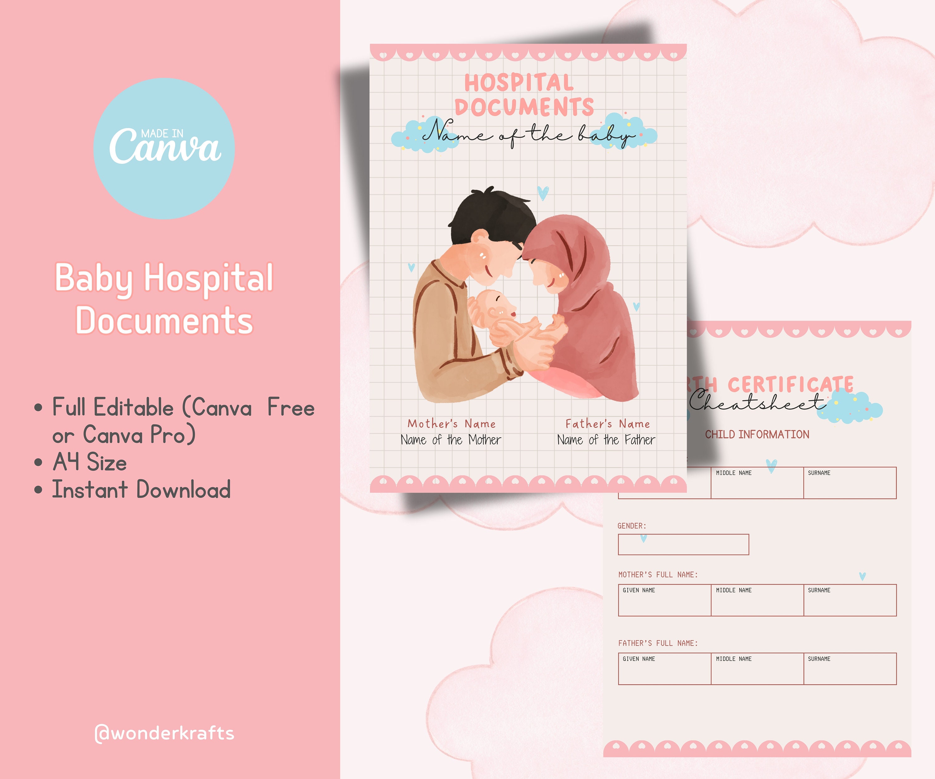 Baby Girl Hospital Bag Checklist, Canva Editable Hospital Documents ...