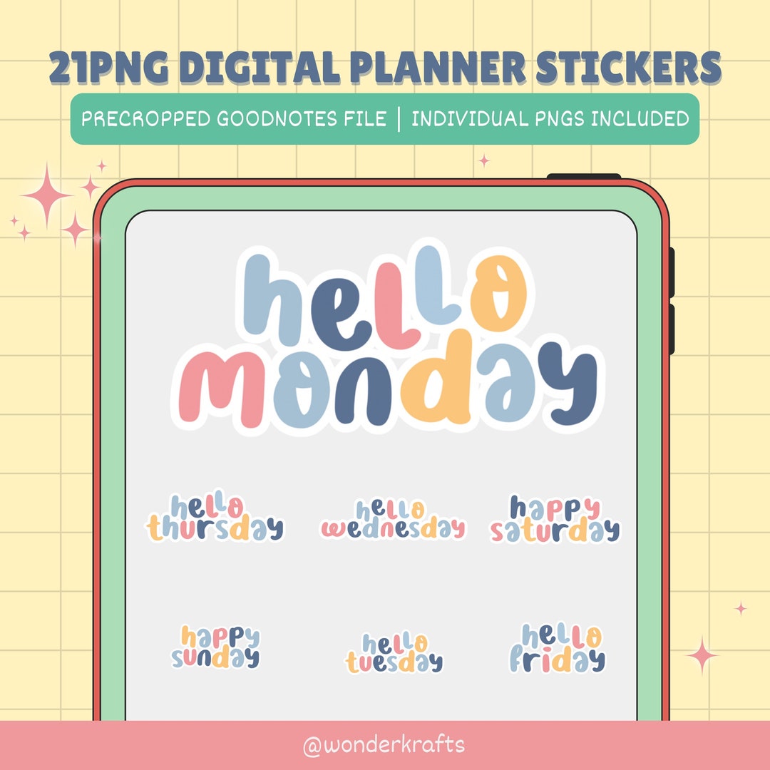 Days of the Week Digital Stickers, Goodnotes Stickers, Colorful Days ...