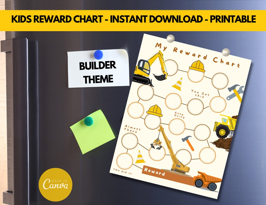 Construction Reward Chart, Behavior Chart, Toddler Potty Sticker Chart ...