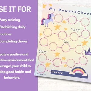 Unicorn and Rainbow Reward Chart, Unicorn Behavior Chart, Potty Sticker ...