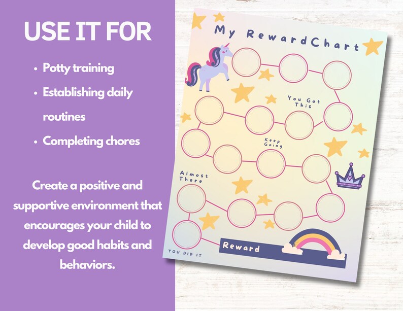 Unicorn and Rainbow Reward Chart, Unicorn Behavior Chart, Potty Sticker ...