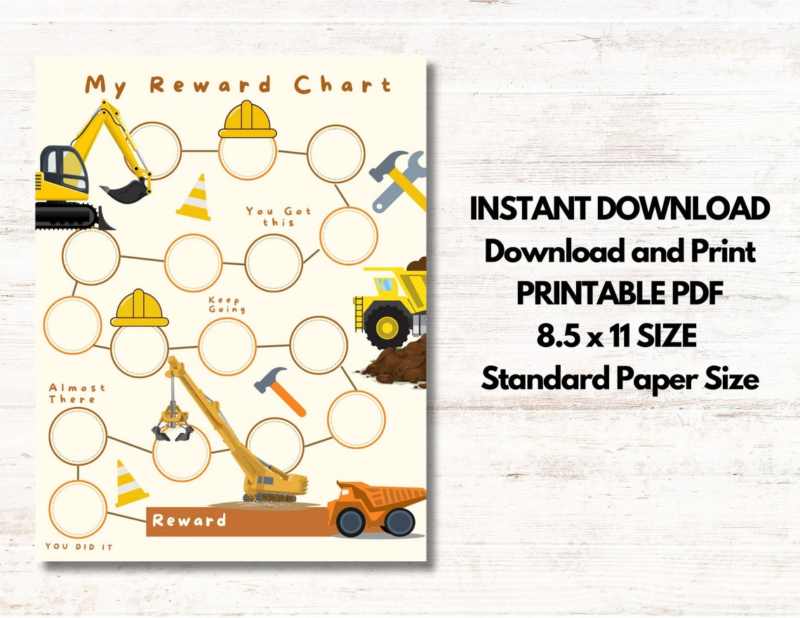 Construction Reward Chart, Behavior Chart, Toddler Potty Sticker Chart ...