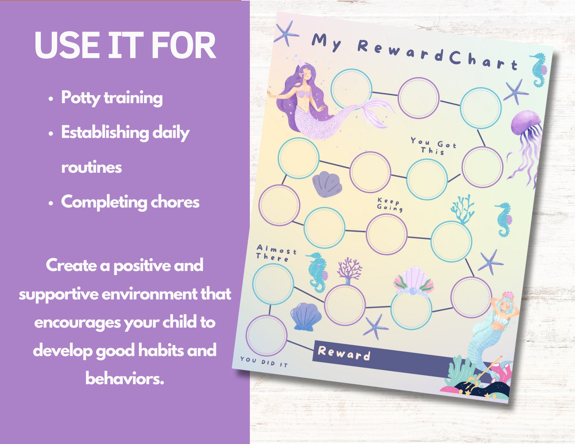 Mermaid Reward Chart, Mermaid Behavior Chart, Toddler Potty Sticker ...