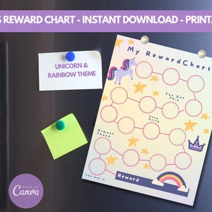 Unicorn and Rainbow Reward Chart, Unicorn Behavior Chart, Potty Sticker ...
