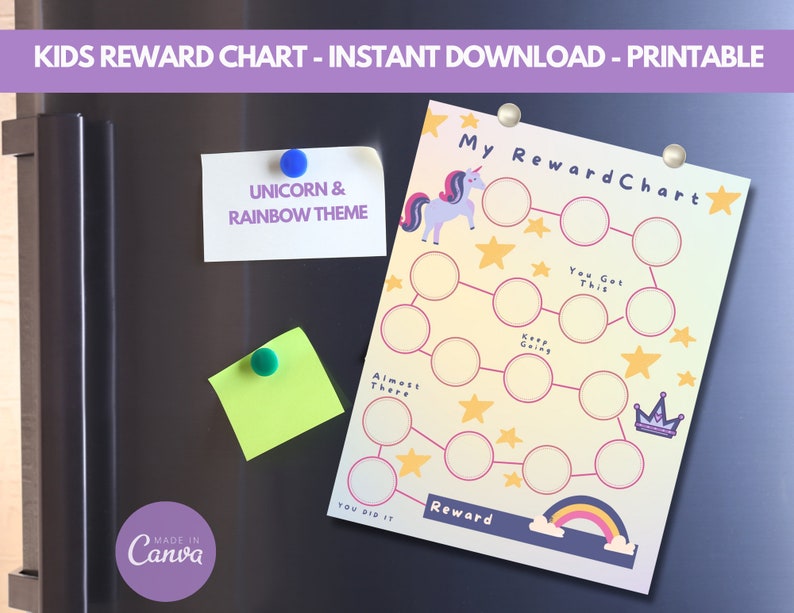 Unicorn and Rainbow Reward Chart, Unicorn Behavior Chart, Potty Sticker ...