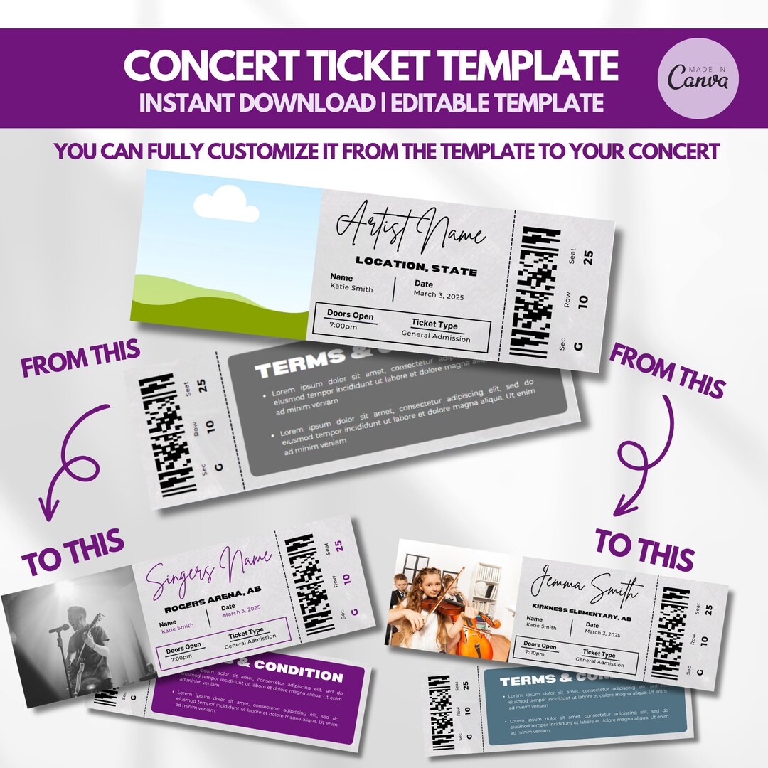 Editable Concert Ticket Template Custom Concert Ticket Concert - Etsy UK