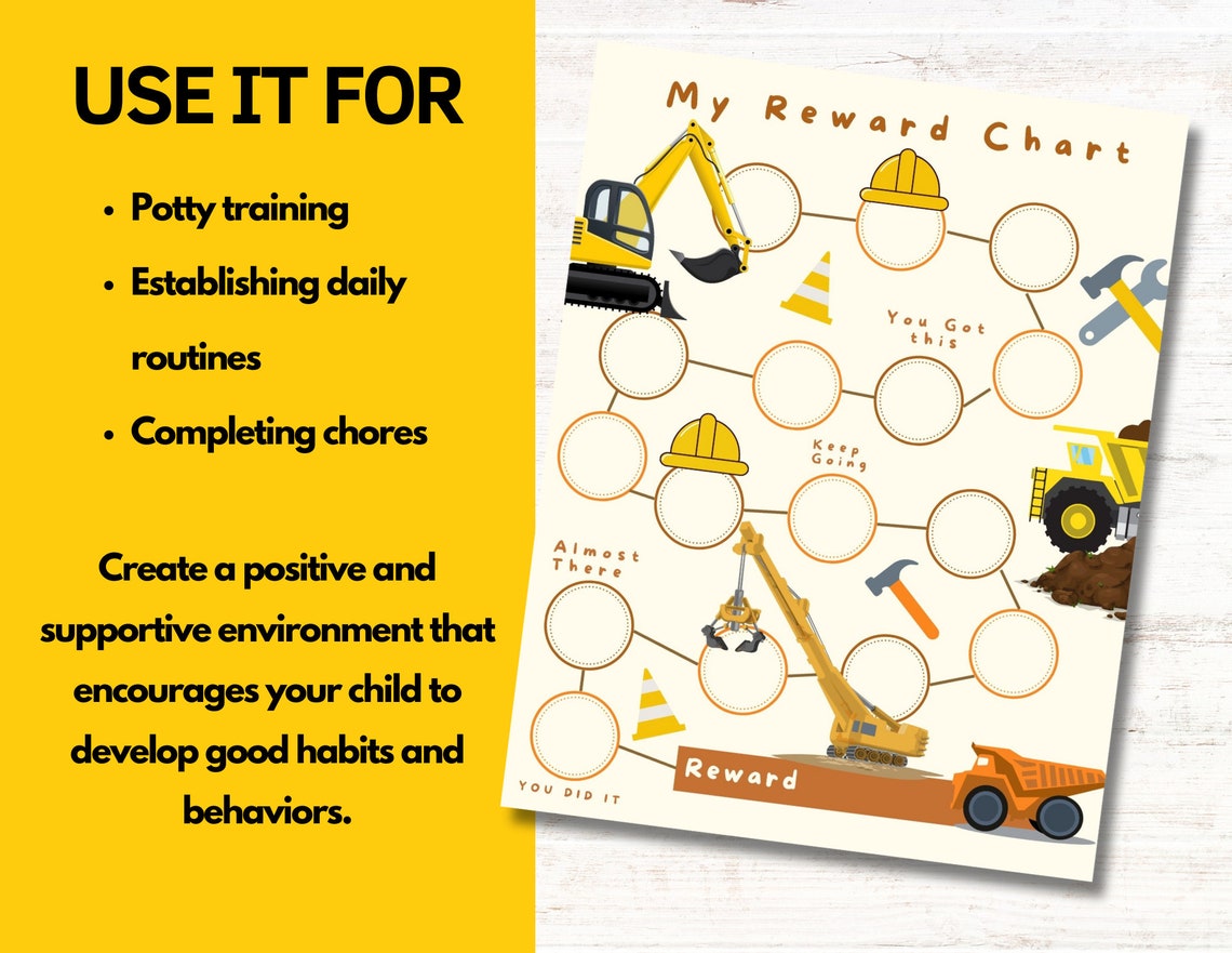 Construction Reward Chart, Behavior Chart, Toddler Potty Sticker Chart ...
