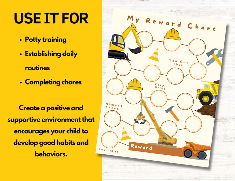 Construction Reward Chart, Behavior Chart, Toddler Potty Sticker Chart ...