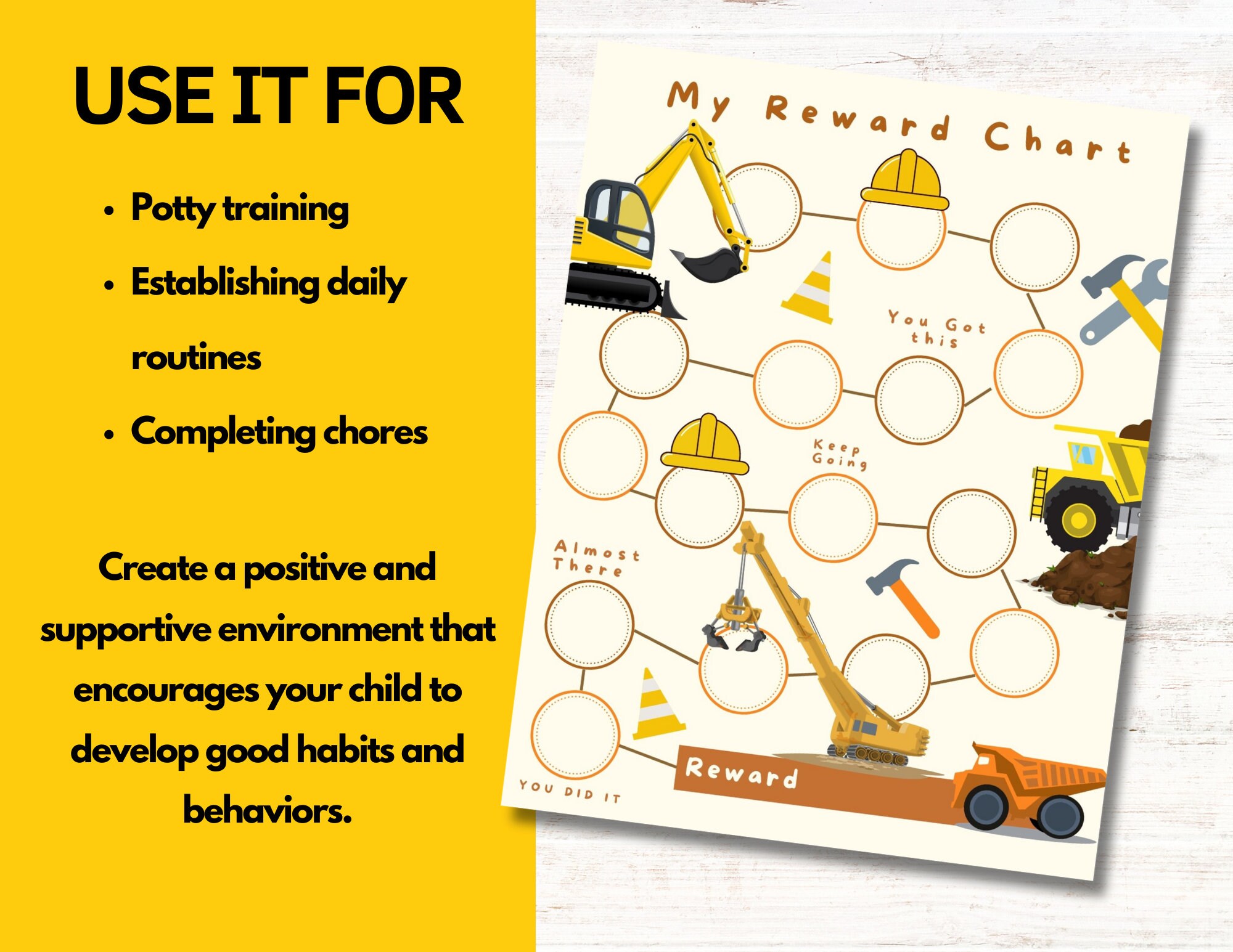 Construction Reward Chart, Behavior Chart, Toddler Potty Sticker Chart ...