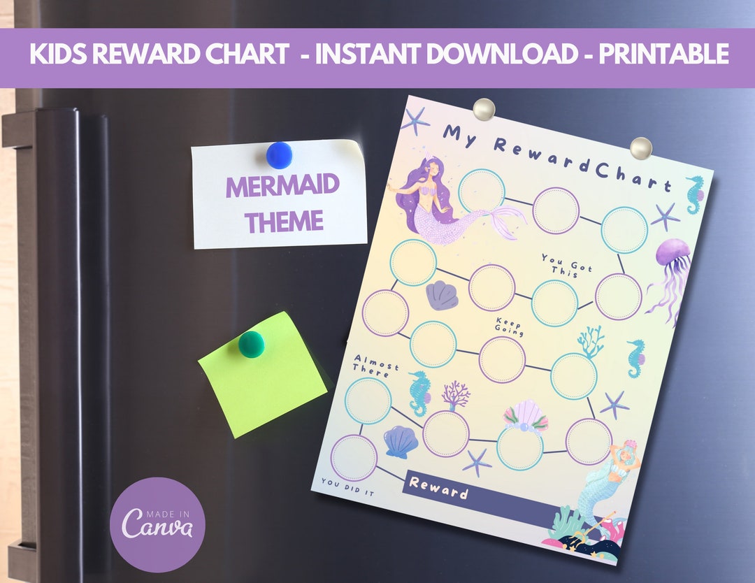 Mermaid Reward Chart, Mermaid Behavior Chart, Toddler Potty Sticker ...