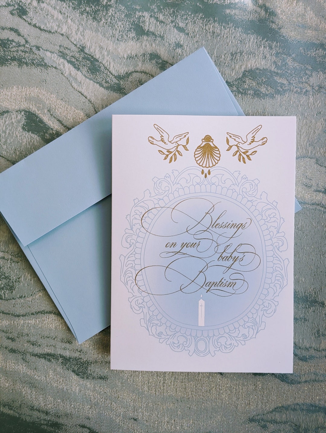 Baptism Card - Blue Baby Christening Card, Baby Boy, Godson ...