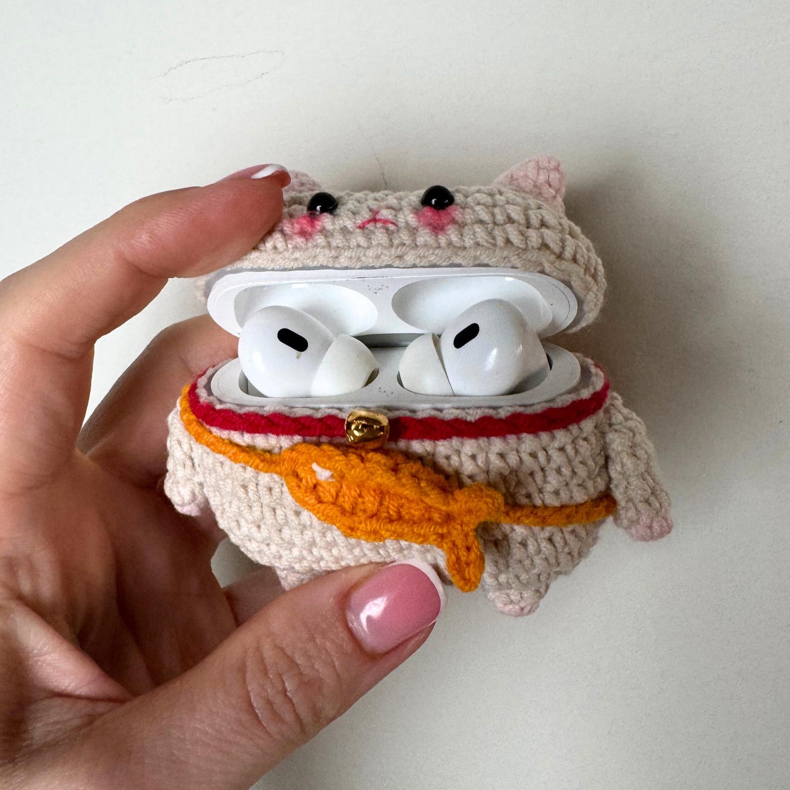 AirPod Pro Cat Case | Cute Black White Plush Cat Anime Handmade Crochet ...