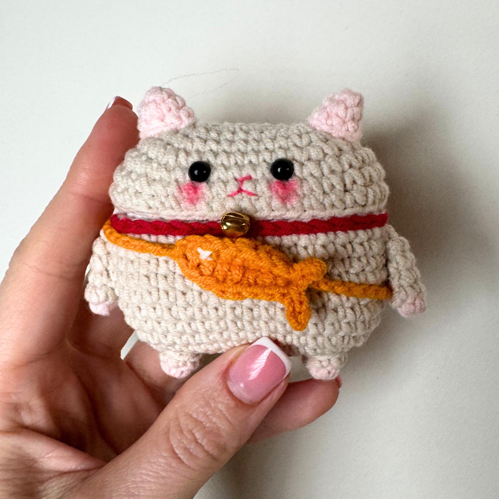 AirPod Pro Cat Case | Cute Black White Plush Cat Anime Handmade Crochet ...