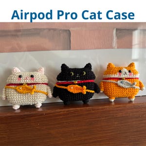 AirPod Pro Cat Case | Cute Black White Plush Cat Anime Handmade Crochet ...