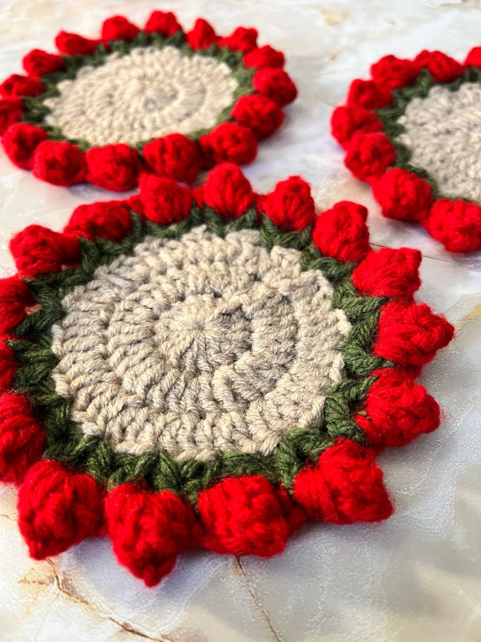 Crochet Coaster Flower Pot, Rose Coaster single or Set of 3, Ceramic ...