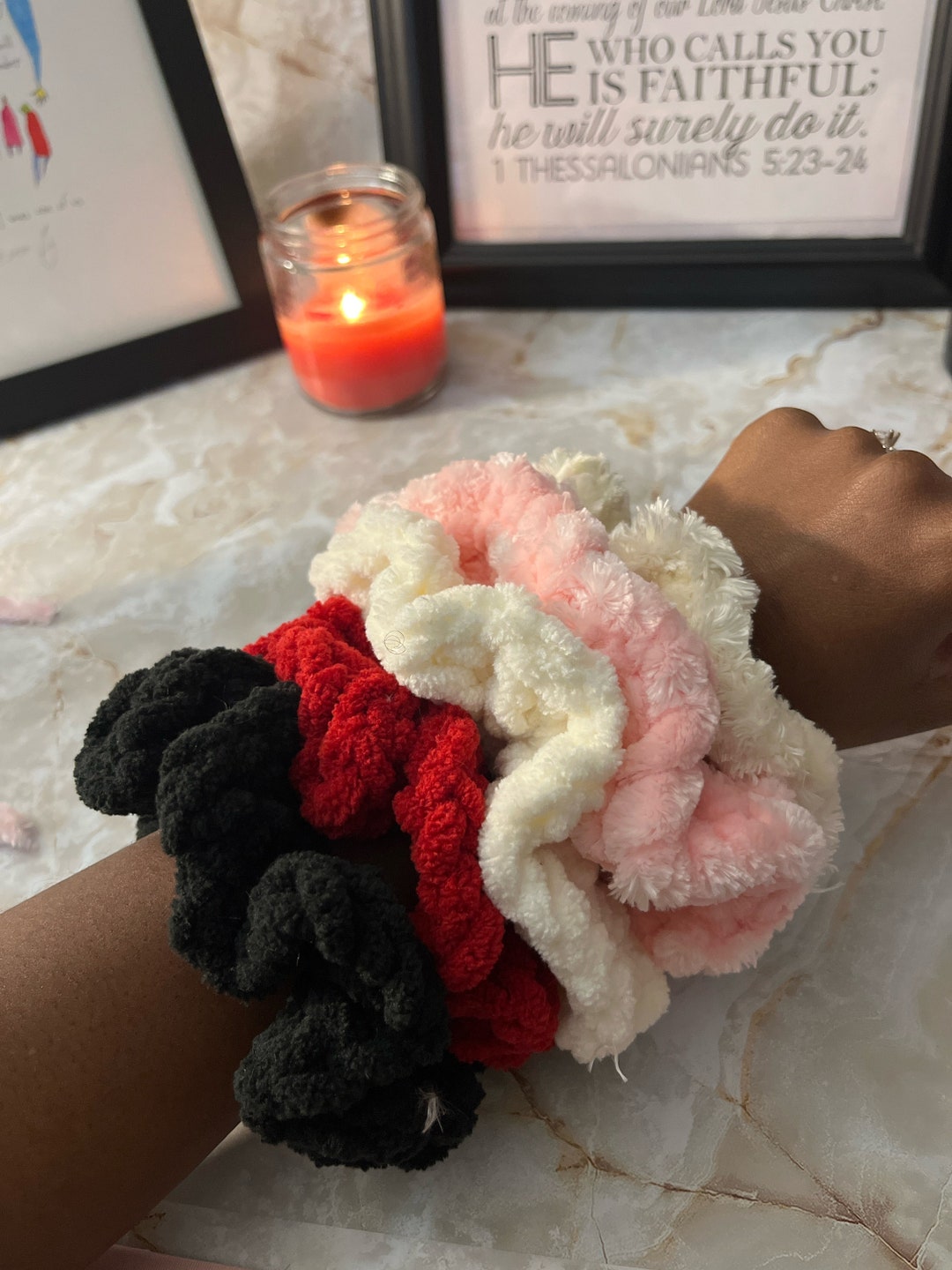 Crochet Scrunchie, Velvet, Polyester, Hair Accessories, Gift for Her - Etsy