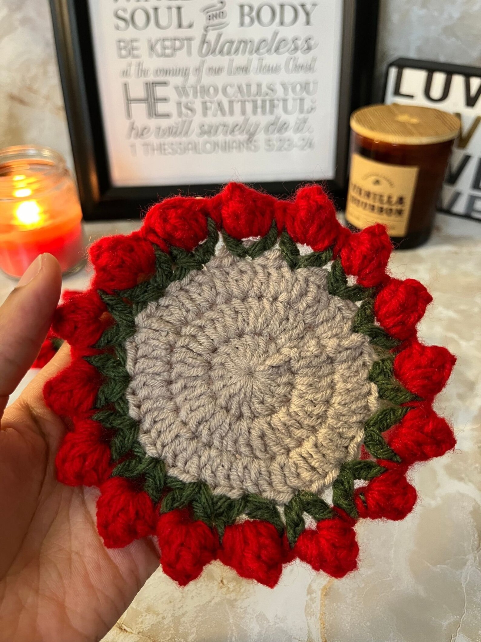 Crochet Coaster Flower Pot, Rose Coaster (single or Set of 3), Ceramic ...