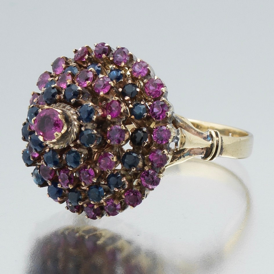 Vintage 14K Gold Blue Sapphire and Ruby Princess Articulated Ring - Etsy