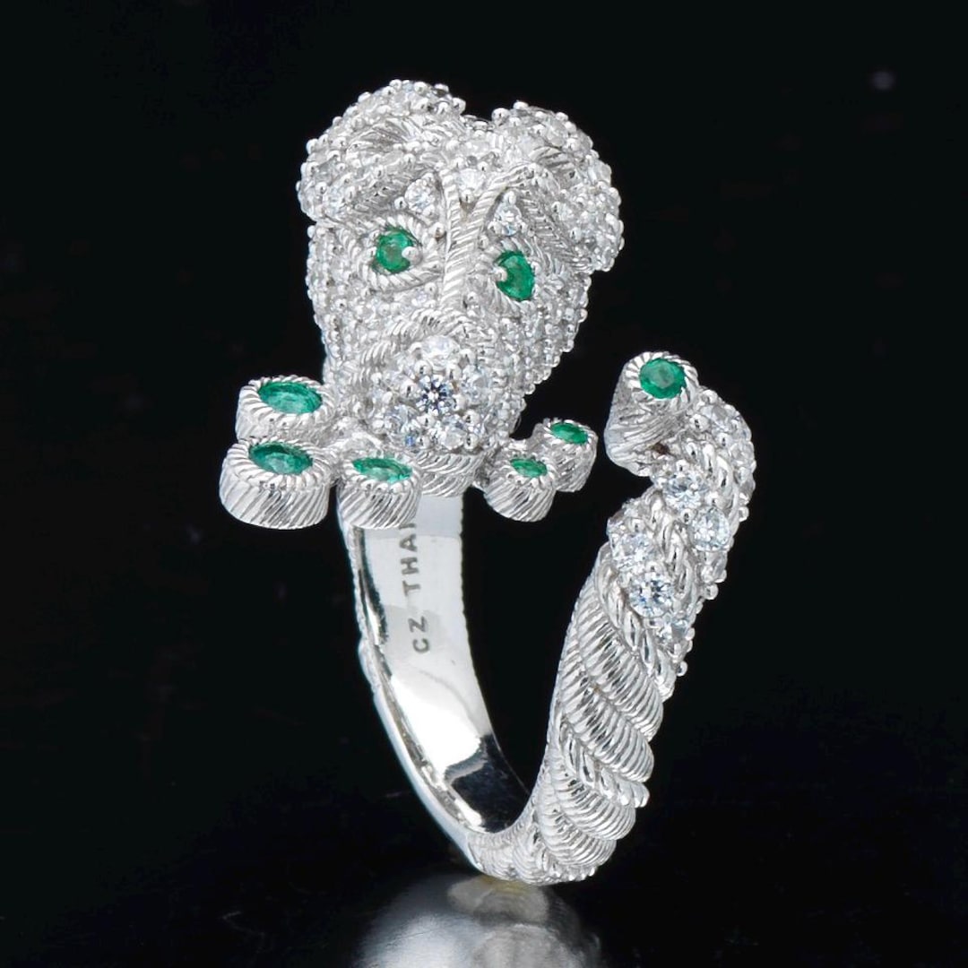 Judith Ripka Sterling Silver Emerald and Clear Stones Dragon Ring Size ...