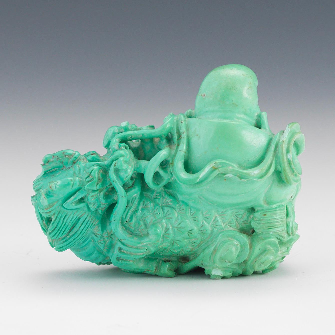 Chinese Turquoise Carved Cabinet Sculpture of Shou Lao on Mythical ...